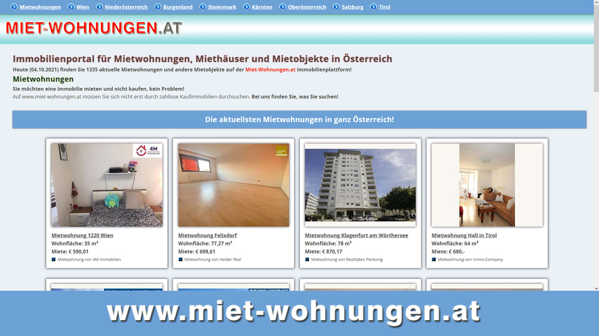 Mietwohnungen und andere Mietobjekte in Österreich